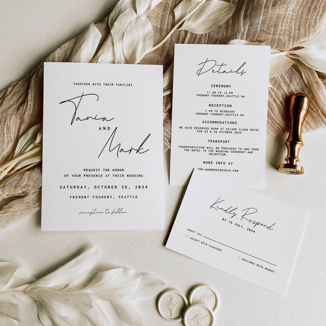 Minimalist Invitation Suite Template, Wedding Invitation Suite, Modern ...