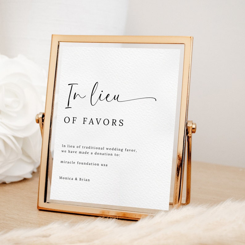 In Lieu of Favors Sign Template Download, Minimal Wedding Charity ...
