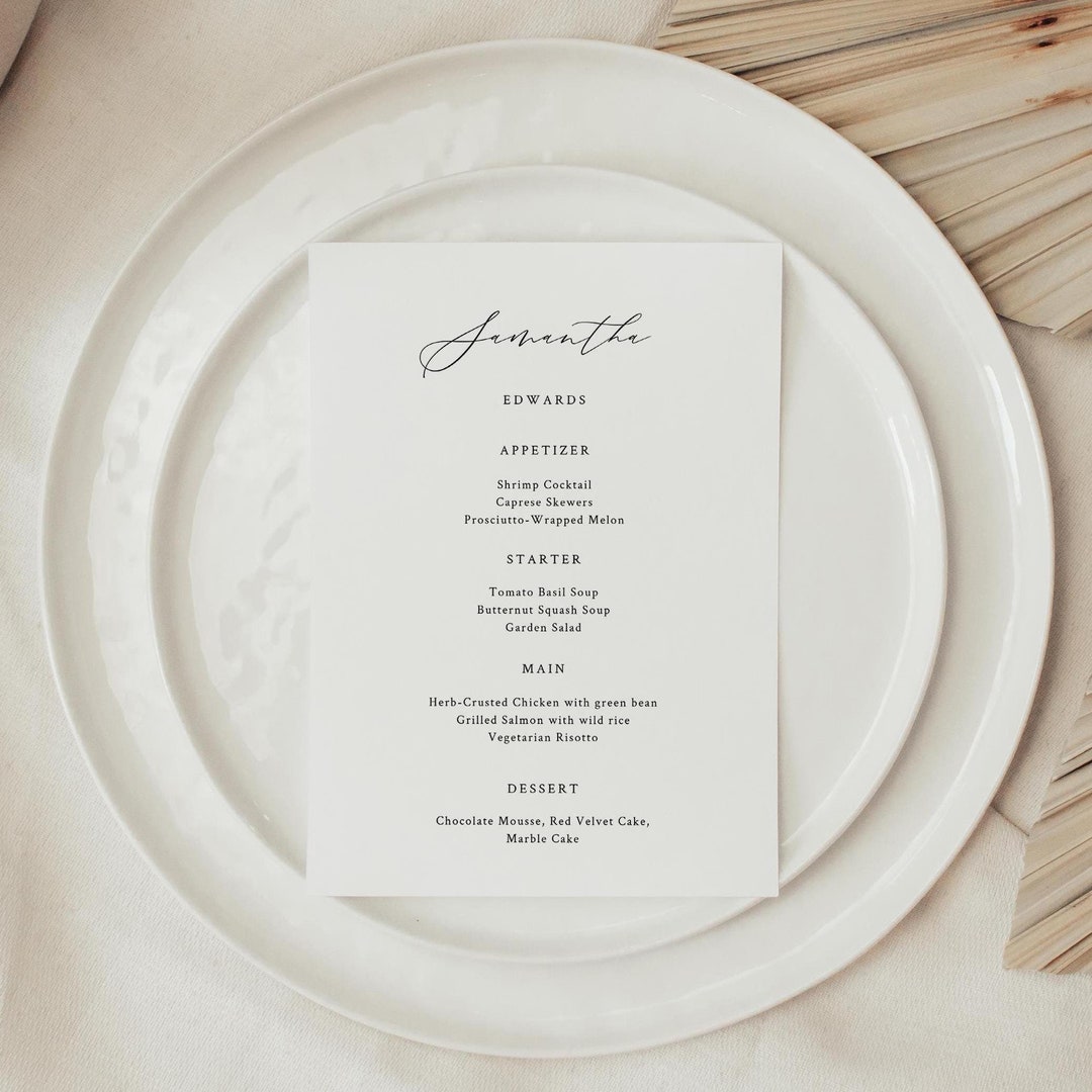 Minimal Wedding Menu With Name, Modern Menu Place Card Template, Clear ...