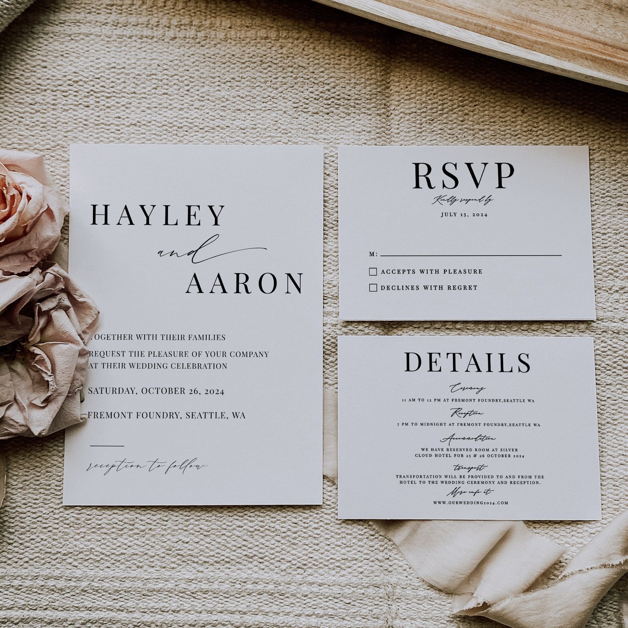 Minimalist Modern Wedding Invitation Suite, Simple Elegant Wedding ...