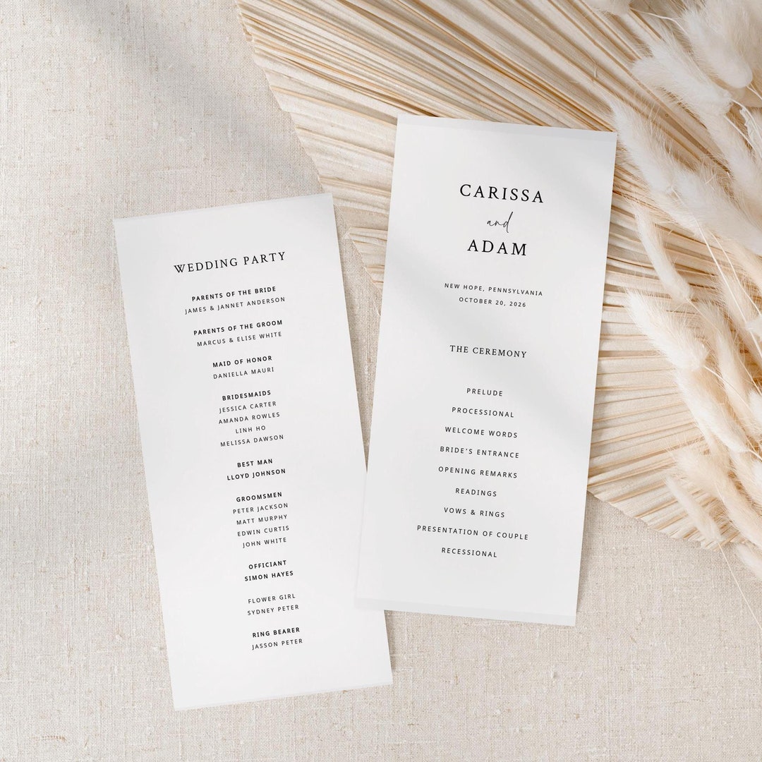 Minimalist Wedding Program Template, Simple Wedding Program Template ...