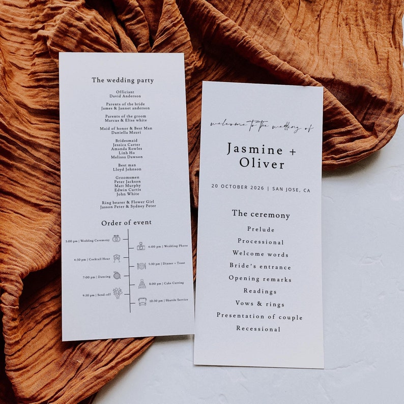 Minimal Timeline Wedding Program Template, Minimal Ceremony Program ...