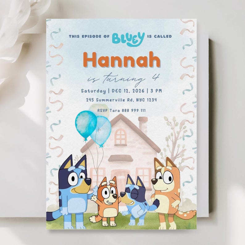 Bluey Birthday Invitation Template: Editable Digital Party Invite (5x7 ...