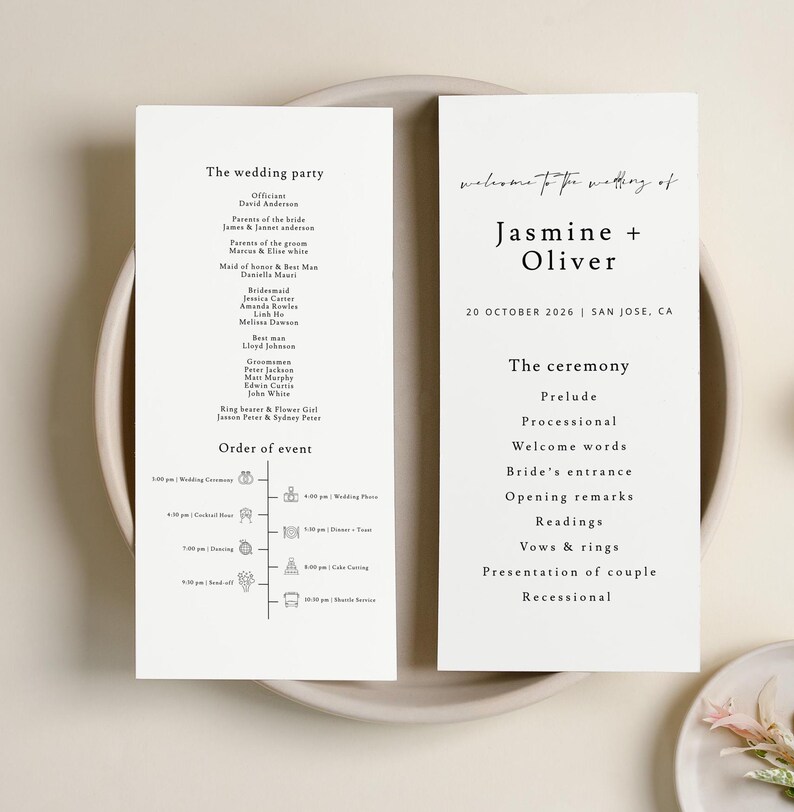 Minimal Timeline Wedding Program Template, Minimal Ceremony Program ...