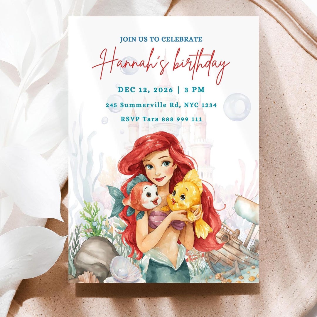 Editable Little Mermaid Birthday Invitation, Ariel Birthday Invitation ...