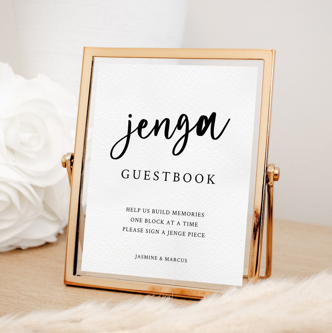 Editable Minimalist Wedding Jenga Sign Template, Printable Guestbook ...
