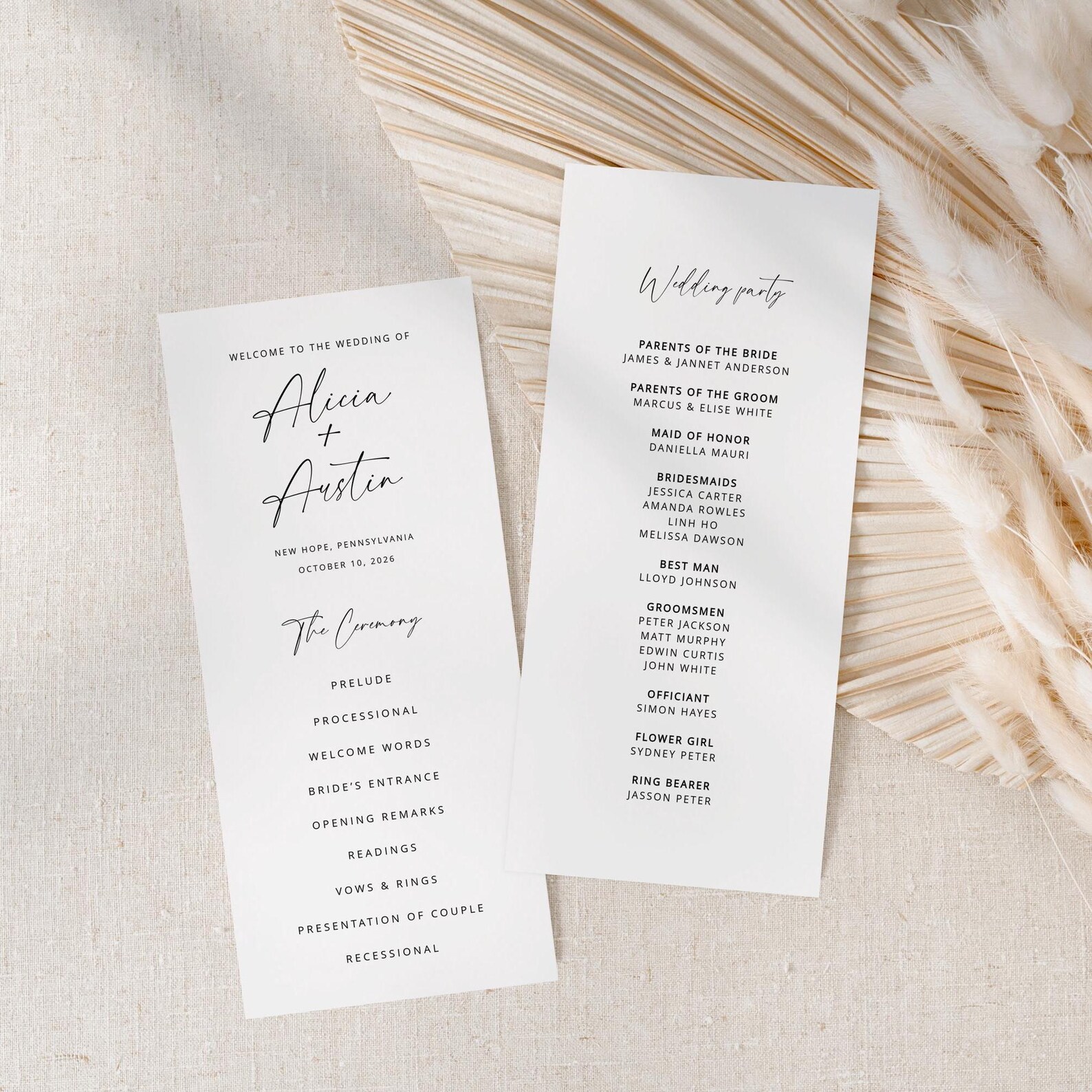 Minimal Wedding Program Template, Simple Wedding Program Template, Modern Elegant Wedding ...