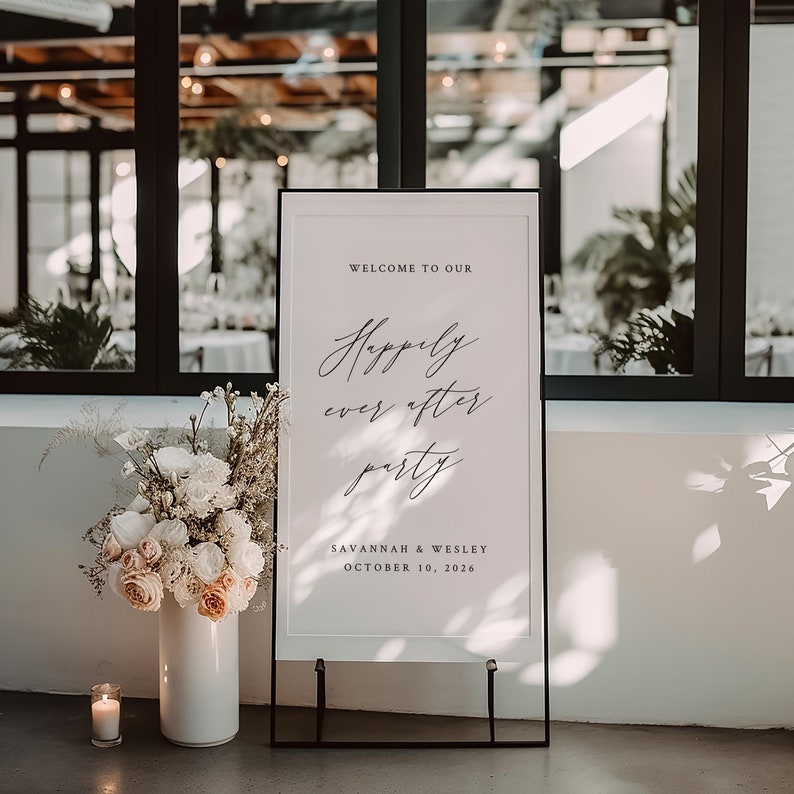 Minimalist Modern Wedding Welcome Sign, Happily Ever After Party Sign ...