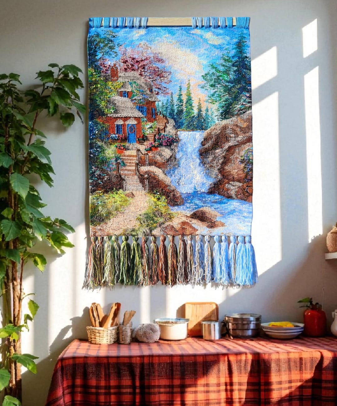Large Woven Waterfall Tapestry: Handmade Fiber Art Wall Decor - Etsy