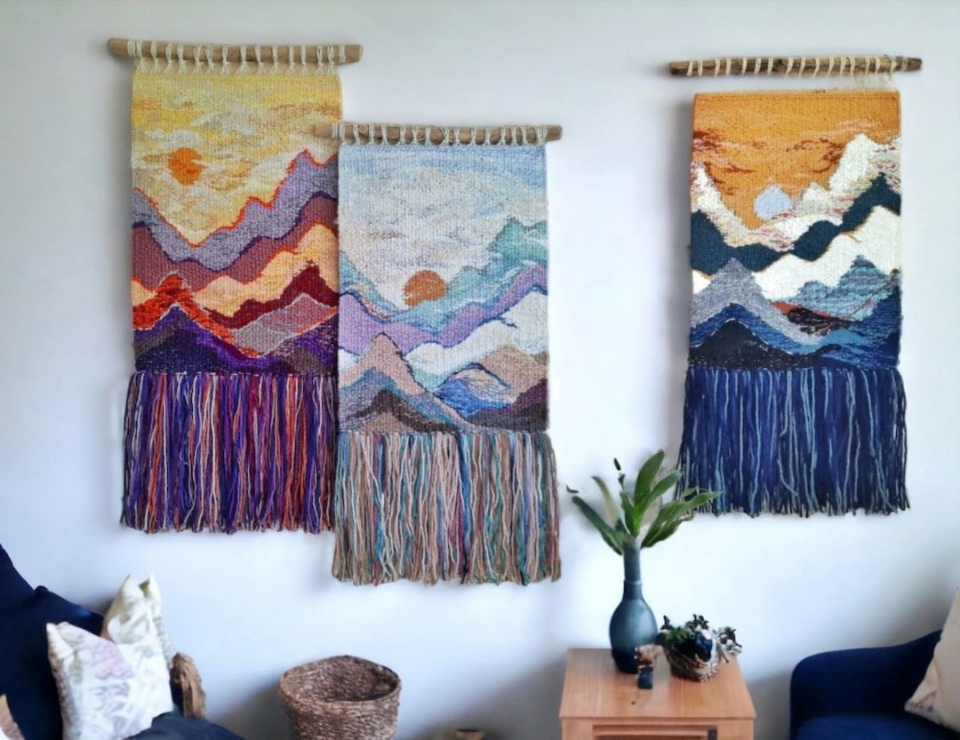 Handmade Tapestry Majestic Mountains Wall Decor Weaving Landscape Wall ...