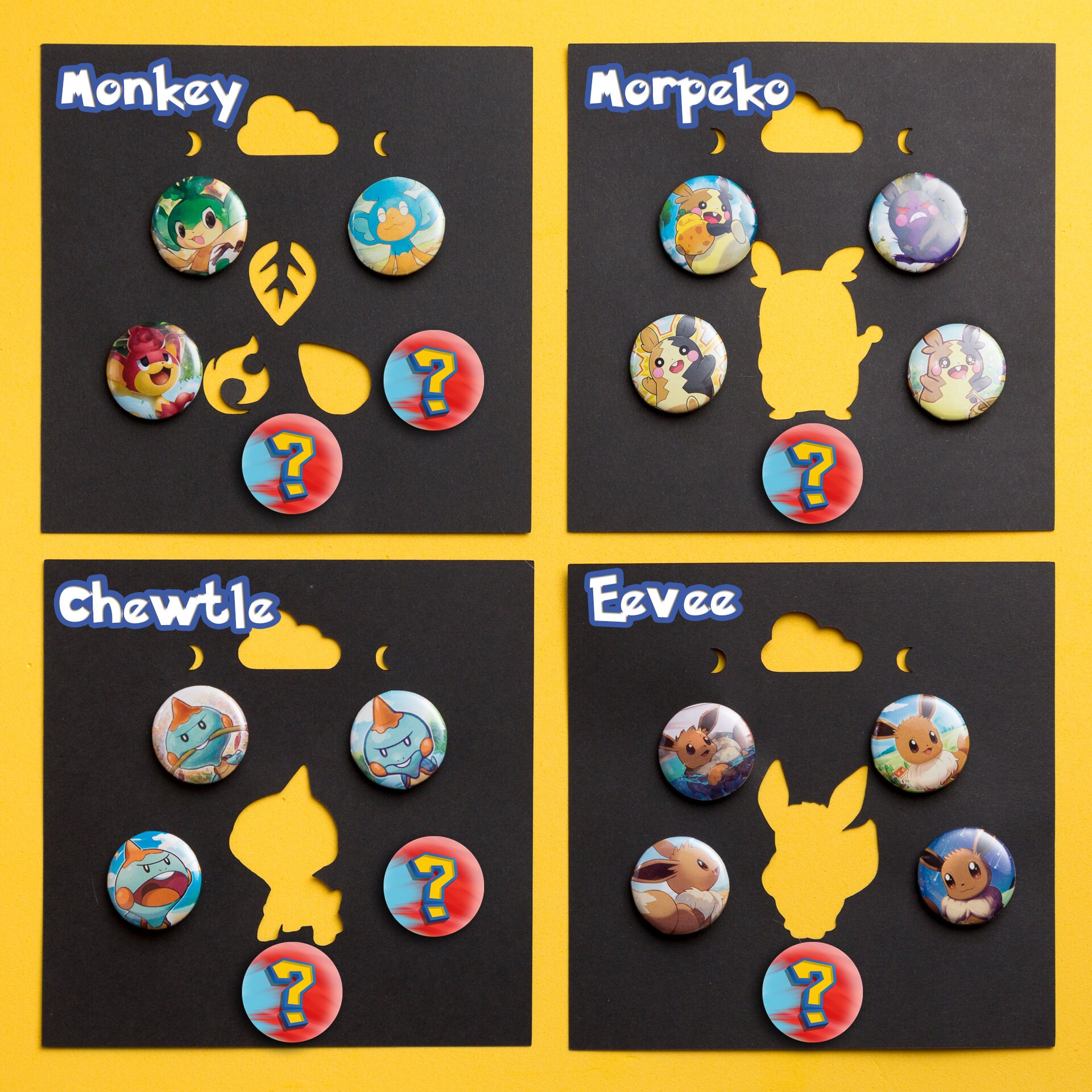 Pokemon Button Sets Themed Sets of 5 Pins Real Upcycled Pokemon Card ...