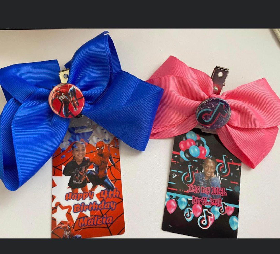 Celebration Badges (kids), Birthday Badge, Party Tag, Custom Bow - Etsy