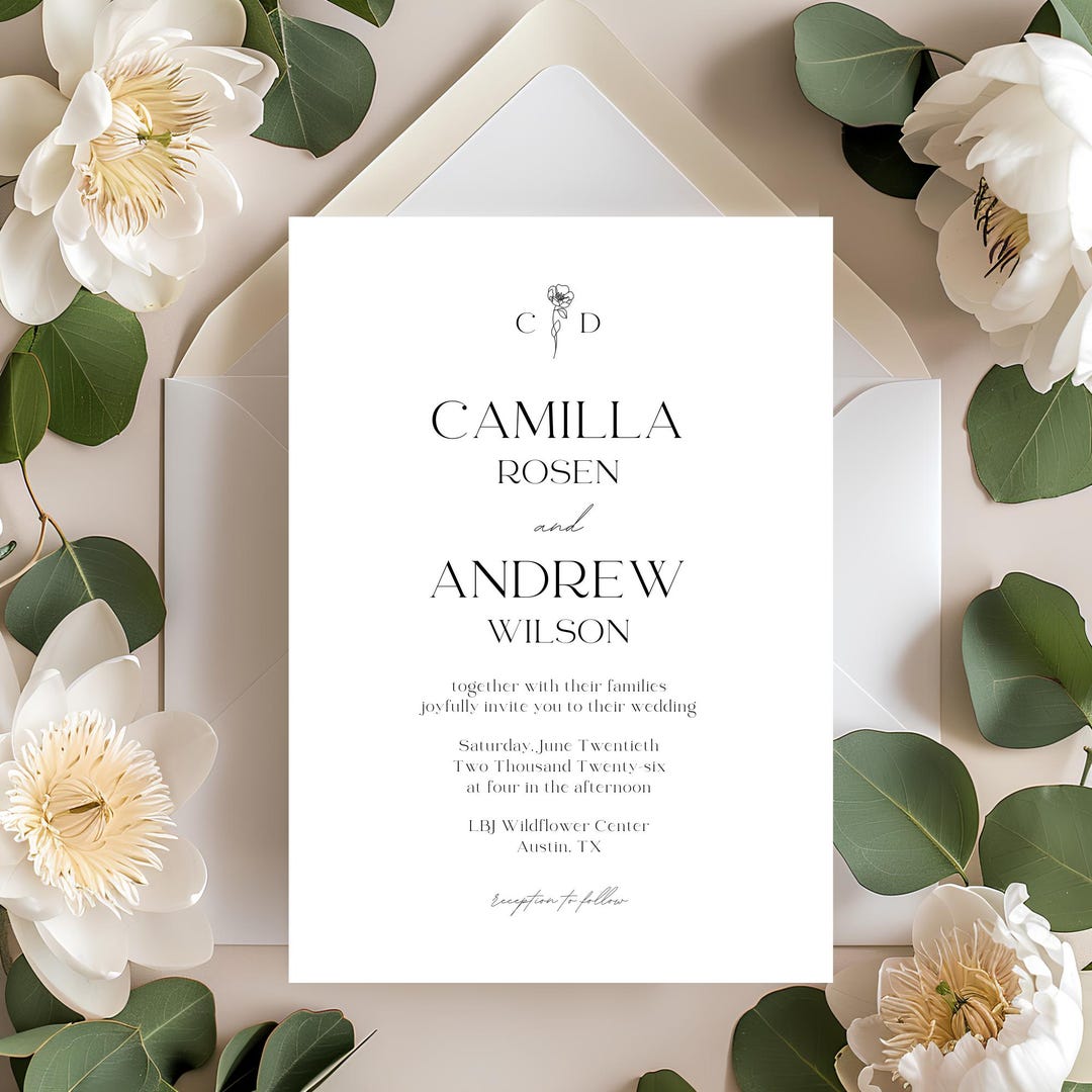 Minimal and Modern Floral Outline Invitation Template – Elegant ...