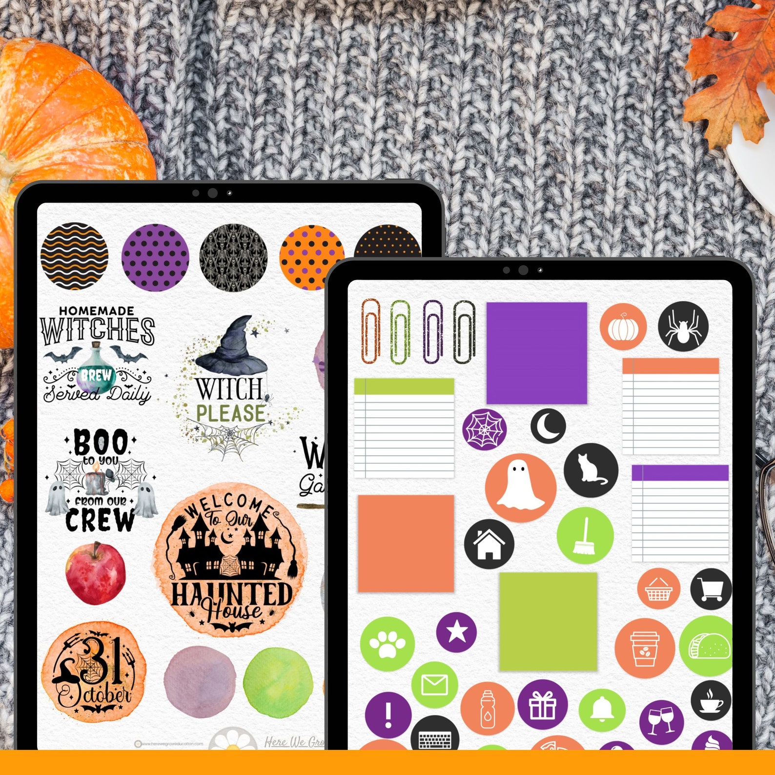Halloween Digital Sticker Set - Hyperlinked Goodnotes Book, Individual ...