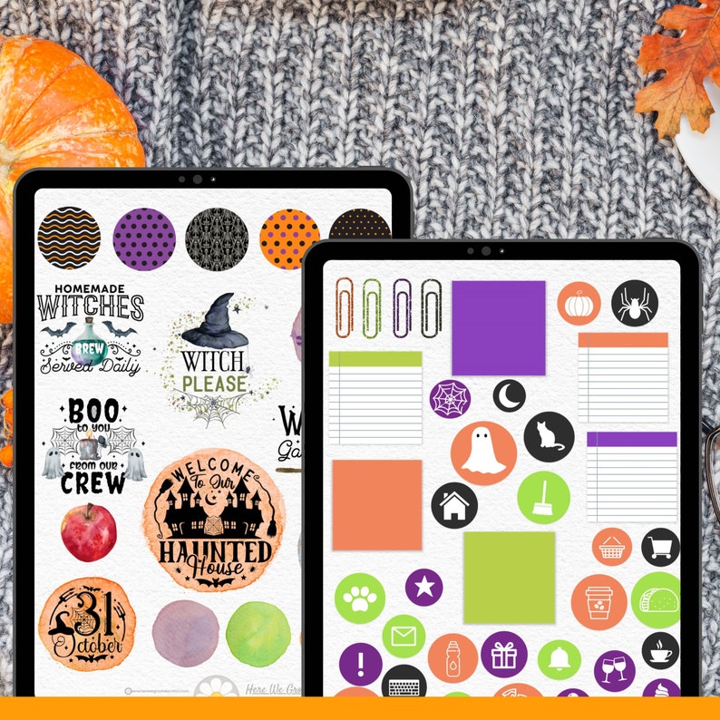 Halloween Digital Sticker Set - Hyperlinked Goodnotes Book, Individual ...