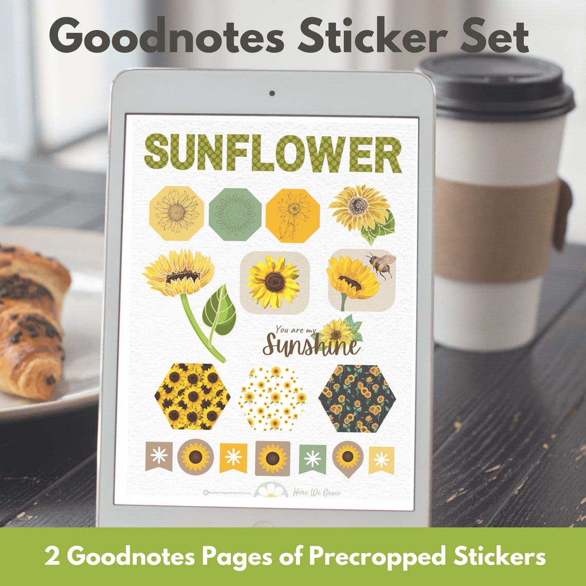 Sweet Sunflowers Digital Sticker Set for Goodnotes Digital Planners ...