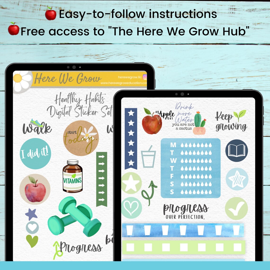 Healthy Habits Digital Sticker Set - Precropped and Transparent ...