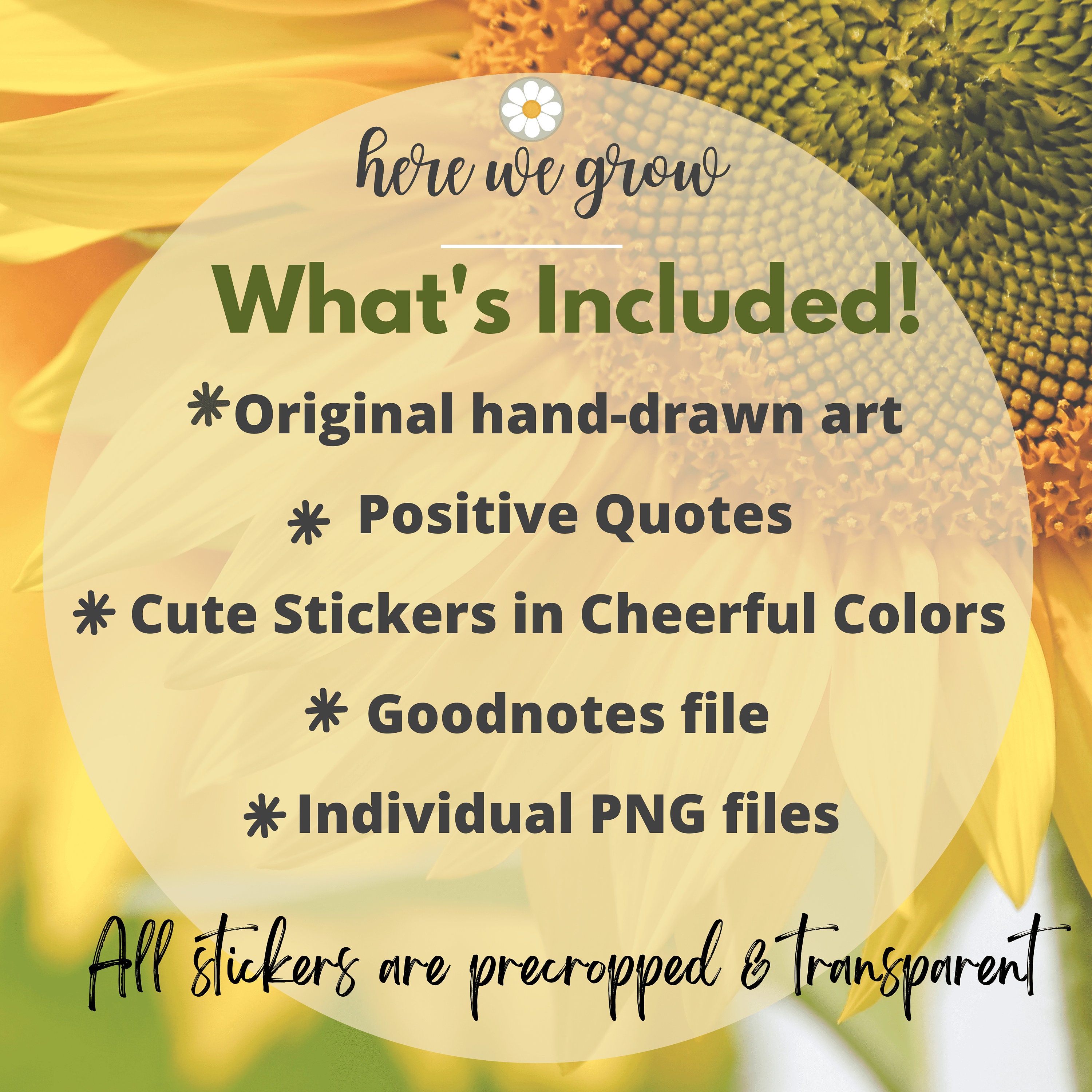 Sweet Sunflowers Digital Sticker Set for Goodnotes Digital Planners ...