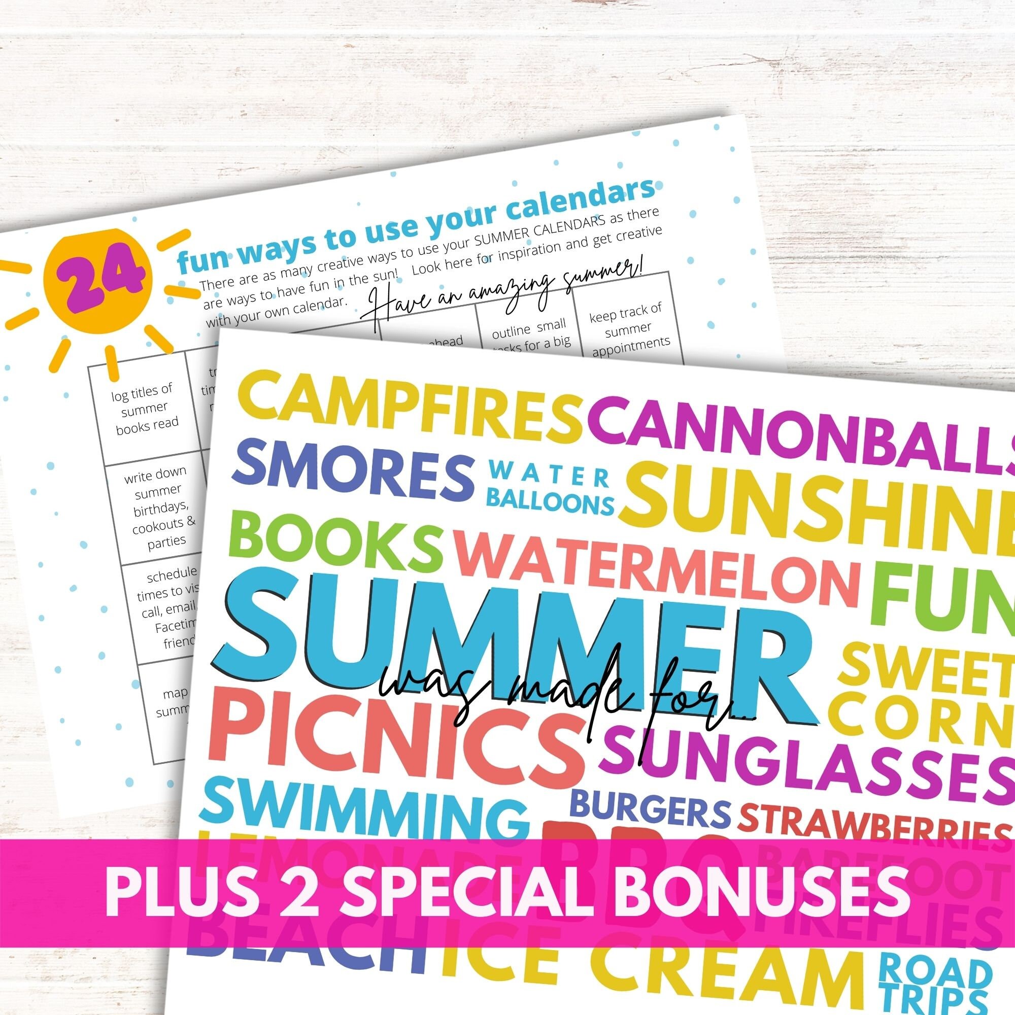 Cheerful Summer Calendar Set - Best Summer Ever Planner - PDF ...