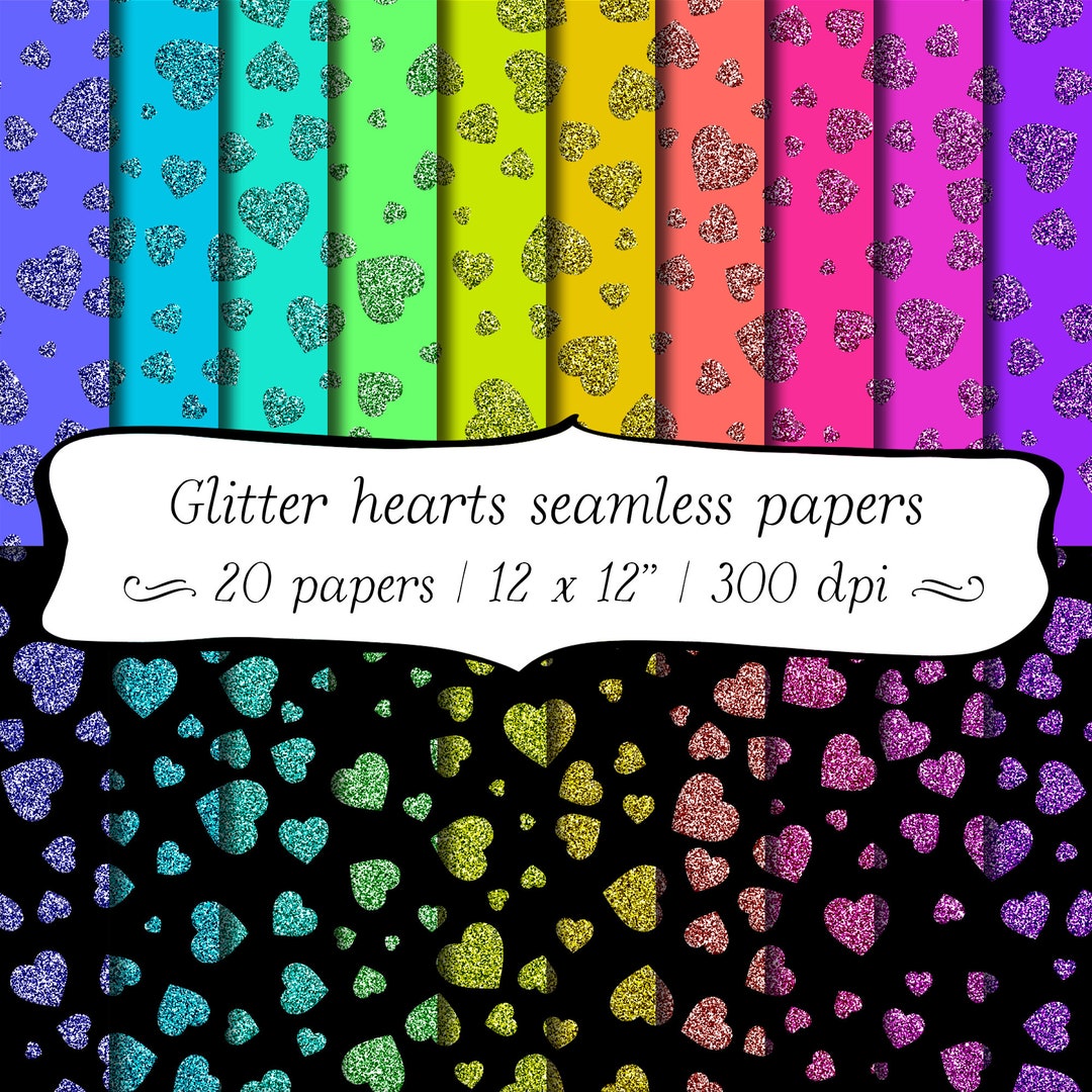 Bright Neon Rainbow Glitter Hearts Valentine Pattern Seamless Digital ...