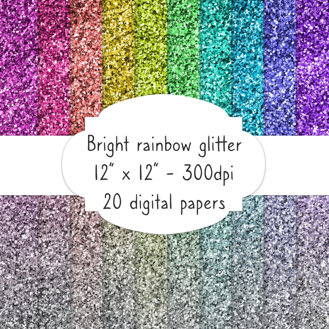 Bright Rainbow Glitter Ombre Digital Scrapbooking Papers – Instant ...