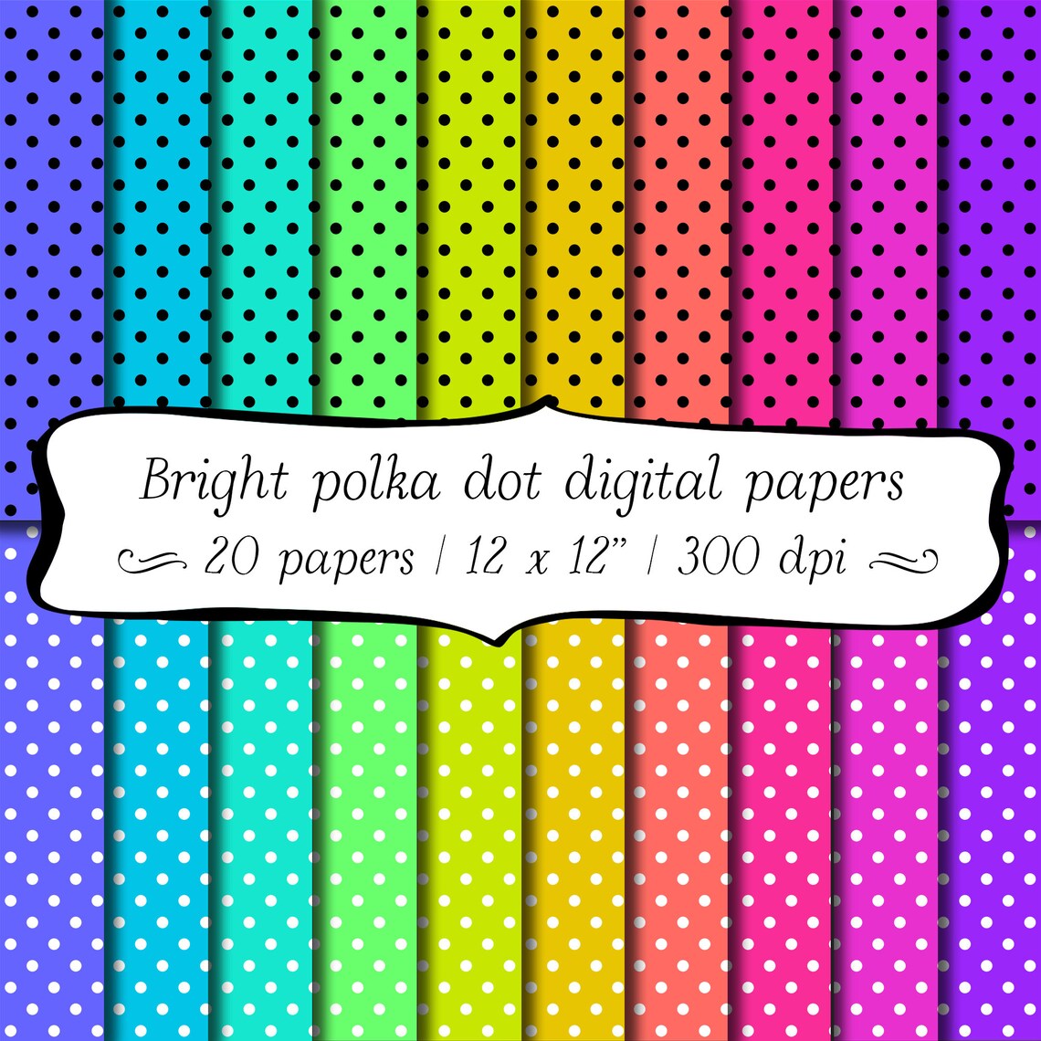 Bright Neon Polka Dot Pattern Seamless Digital Scrapbooking Papers ...