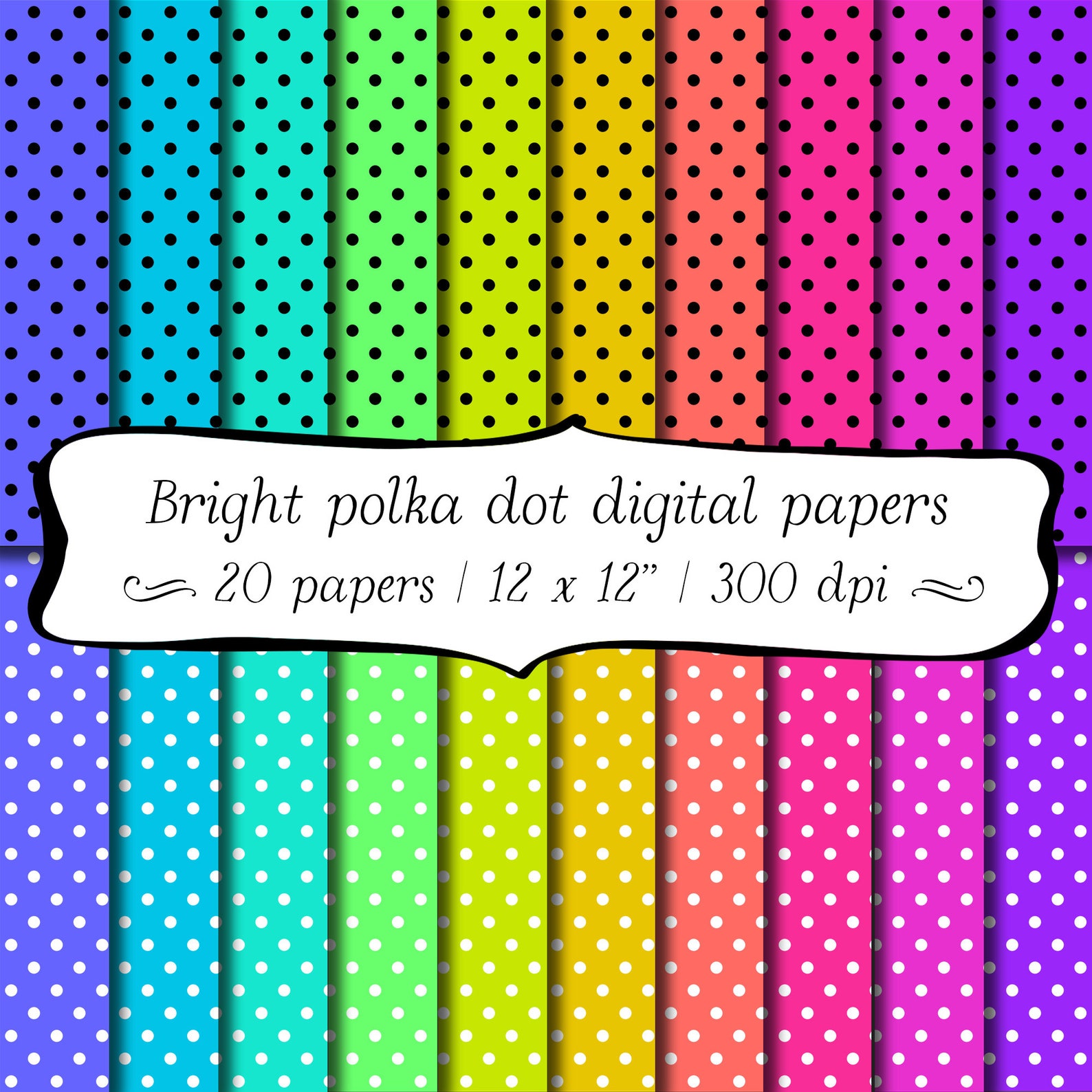 Bright Neon Polka Dot Pattern Seamless Digital Scrapbooking Papers ...