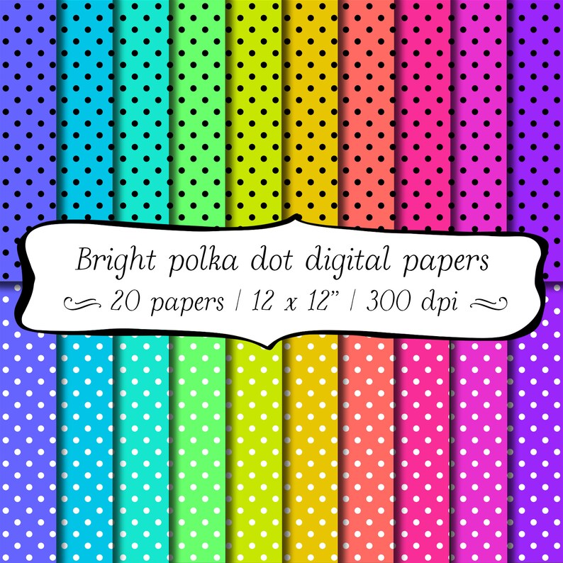 Bright Neon Polka Dot Pattern Seamless Digital Scrapbooking Papers ...