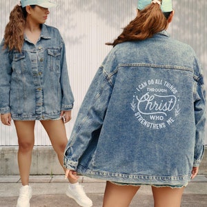 Bible Verse Jean Jacket, Christian Women's Oversized Denim Jacket ...