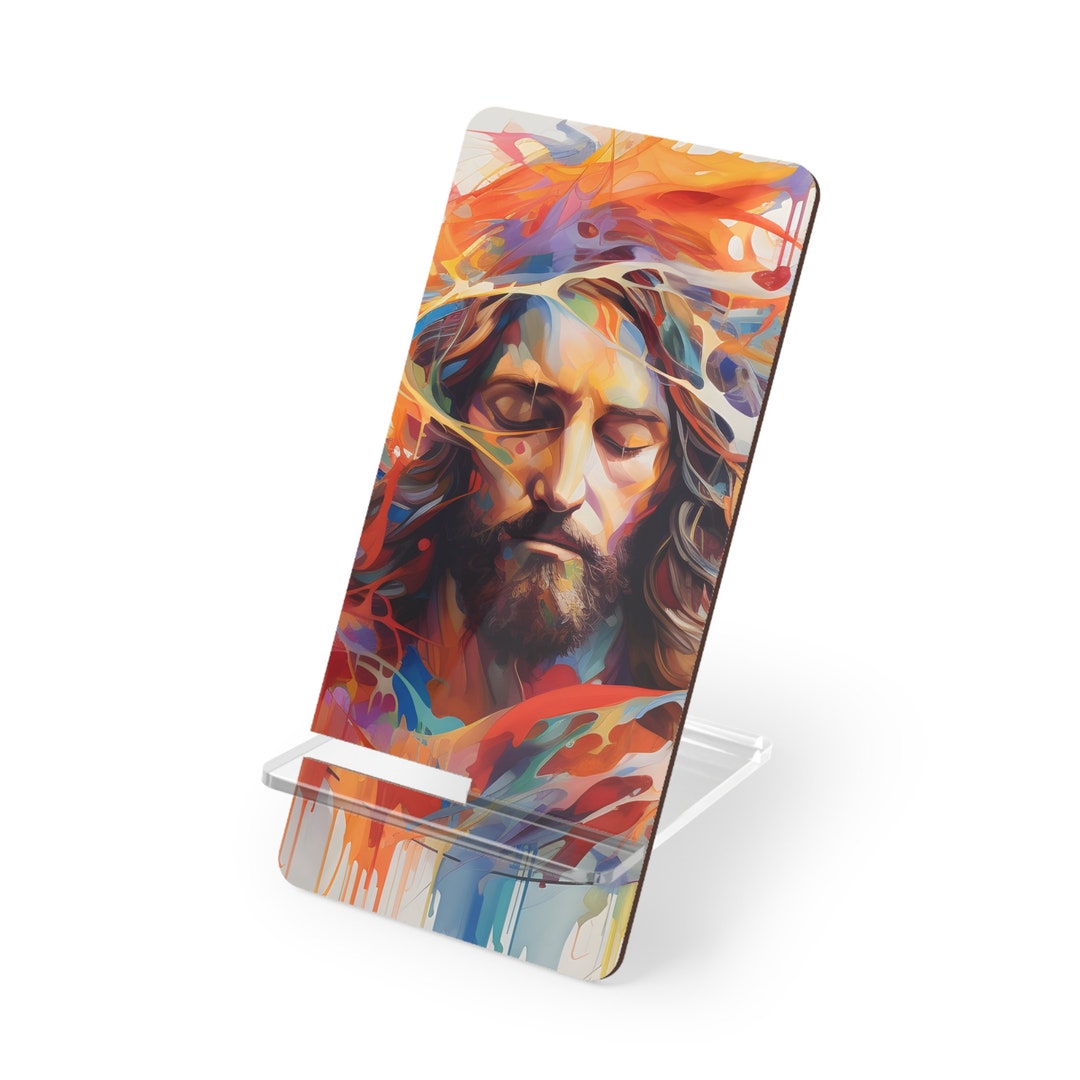 Christian Phone Stand for Desk, Jesus Art Work, Office Desk Accessories ...