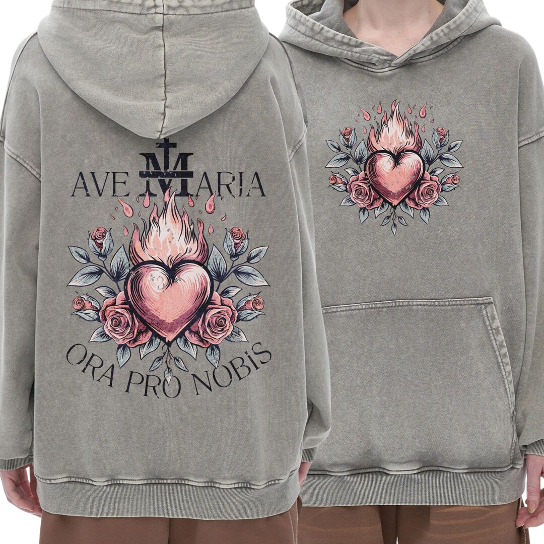 Mary's Sacred Heart Hoodie, Catholic Oversized Unisex Sweater, Virgin ...