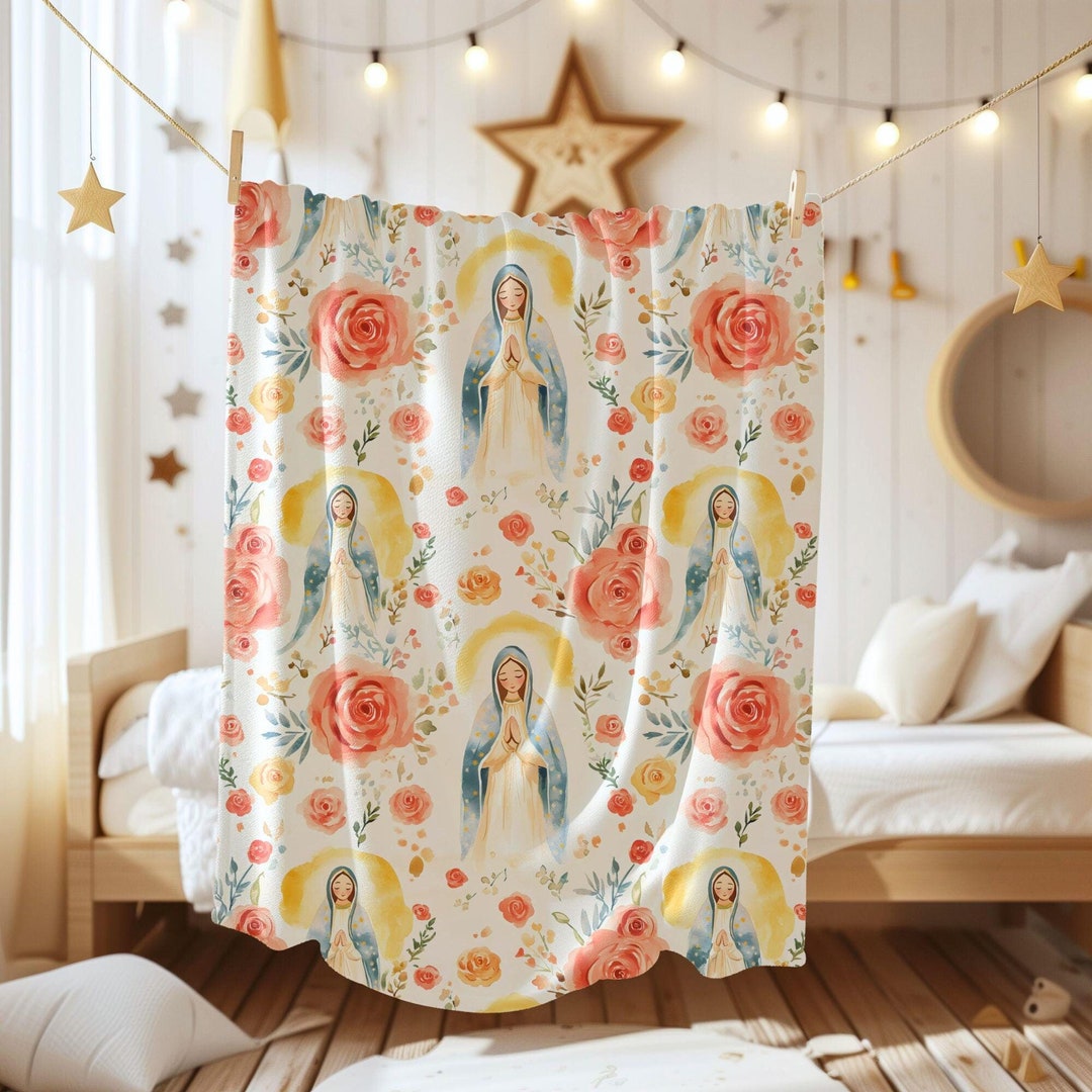 Cute Virgin Mary Blanket, Catholic Throw Fleece Blanket, Nursery Decor ...