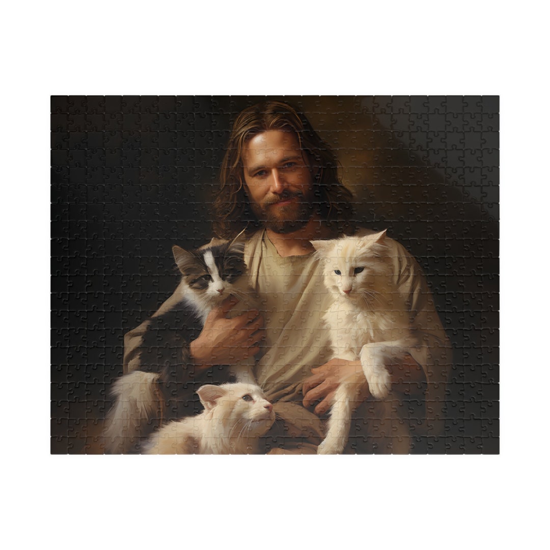 Puzzle chrétien, Jésus tenant des chats, puzzle pour amoureux des chats ...