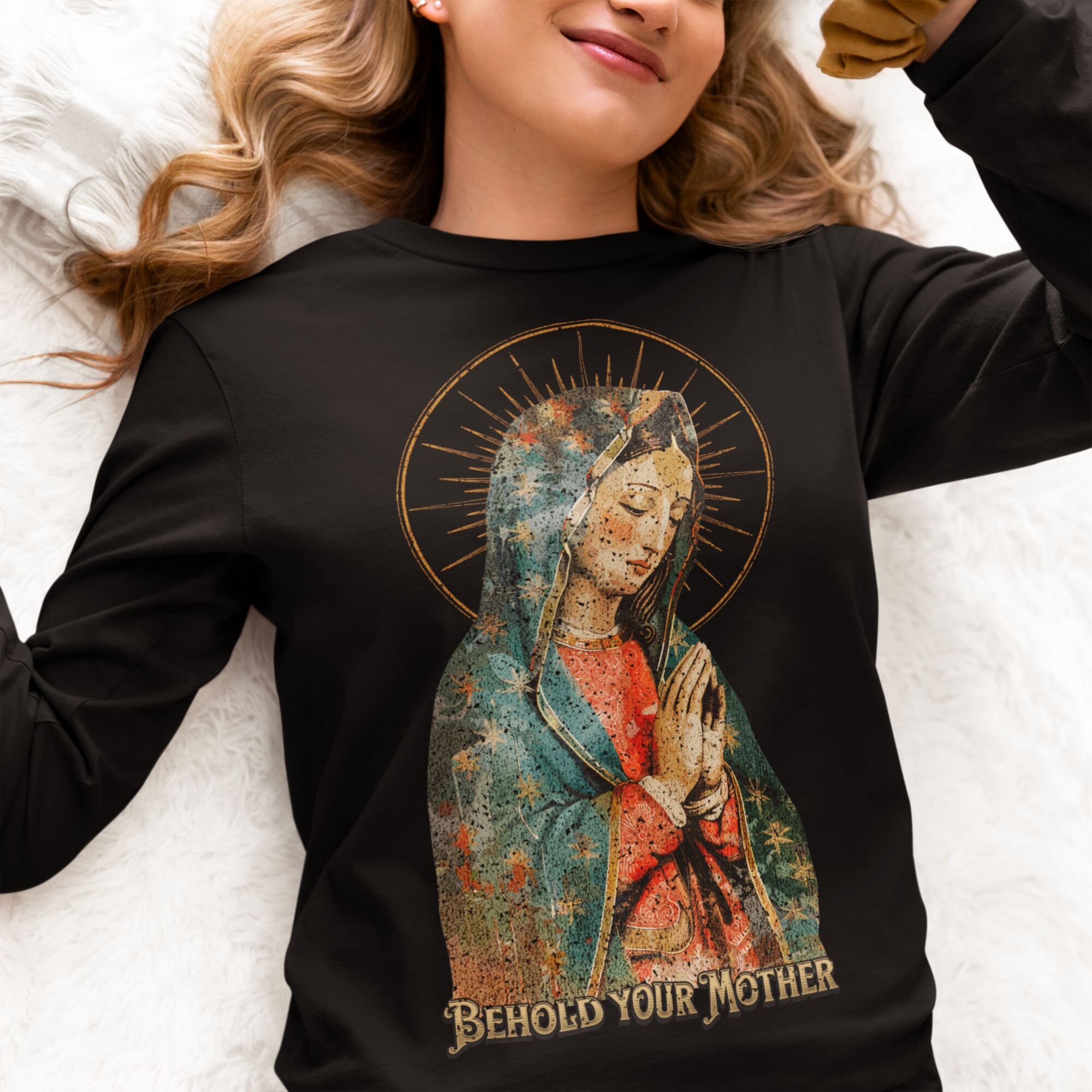 Virgin Mary Unisex Long Sleeves T-shirt, Catholic Shirt, Christianity ...