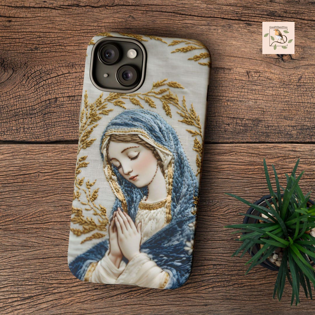 Catholic 3d Embroidery Effect Phone Cover, Virgin Mary Faux Embroidery ...