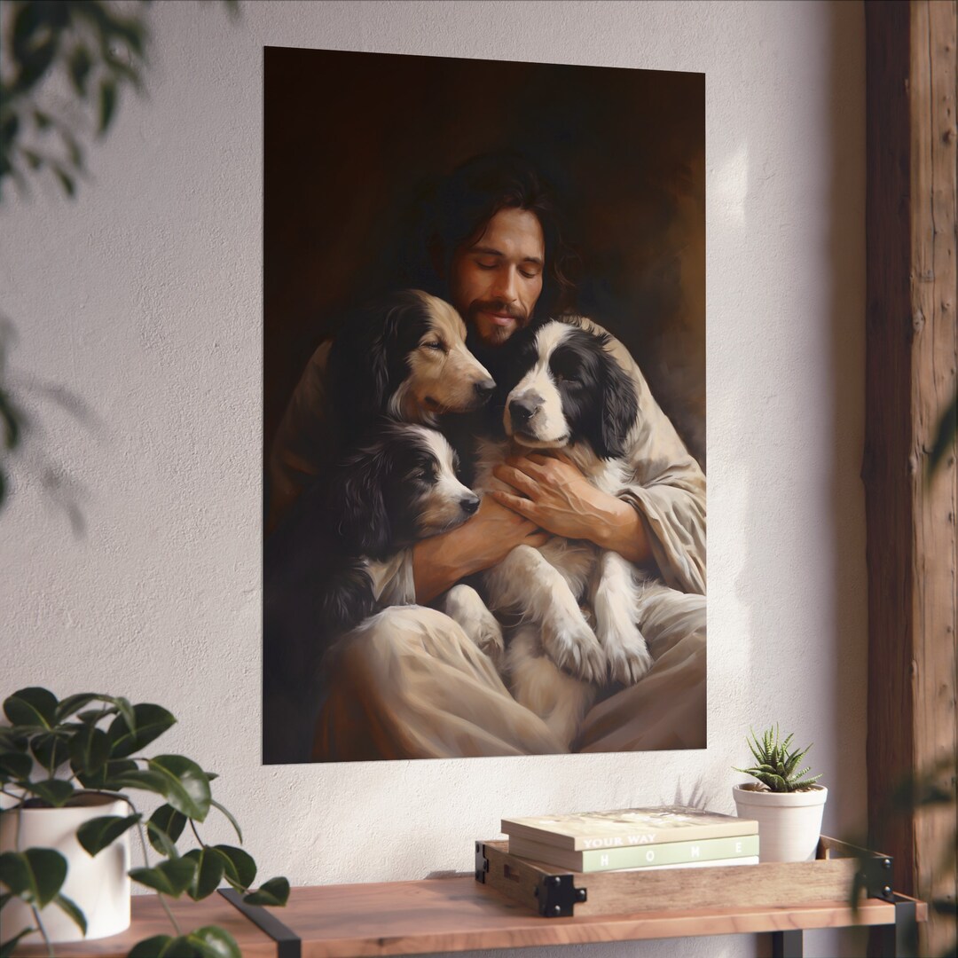 Christian Poster Jesus With Dogs | Jesus Art | Bible Art | Christian ...