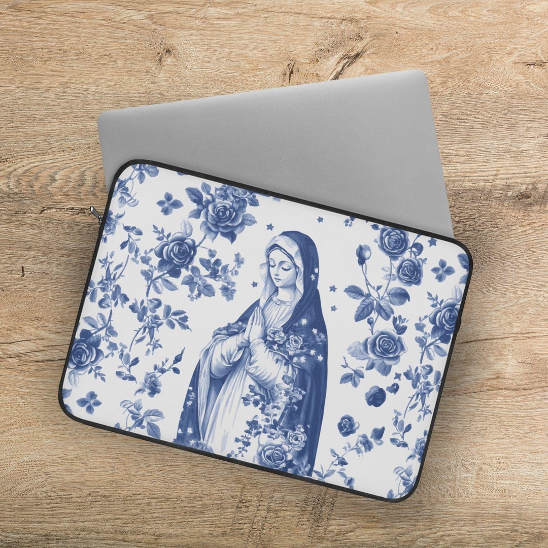 Catholic Laptop Sleeve, Virgin Mary Print Padded Laptop Bag, Zipped ...