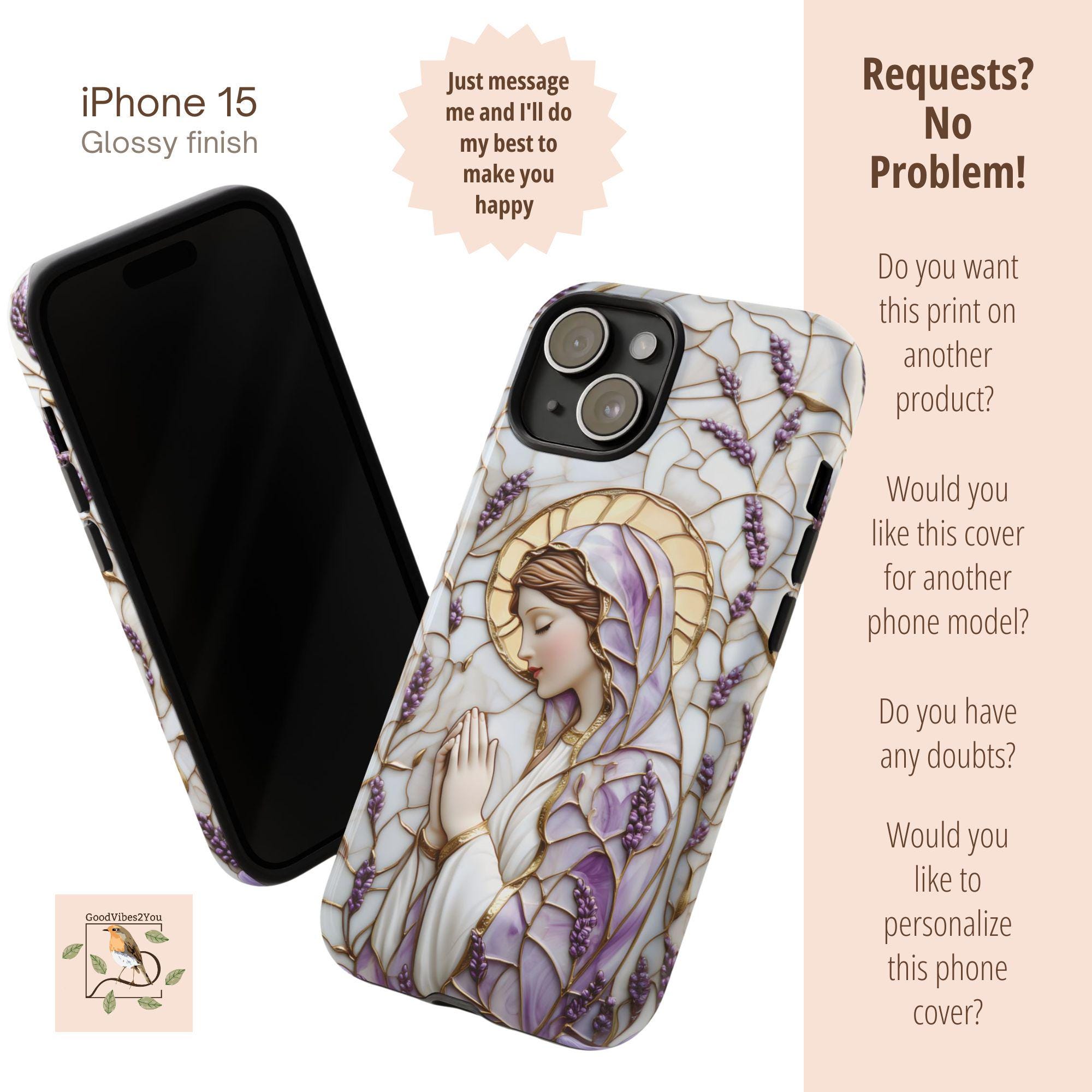 Virgin Mary Stained Glass Aesthetic Phone Case, Catholic Tough Cover ...