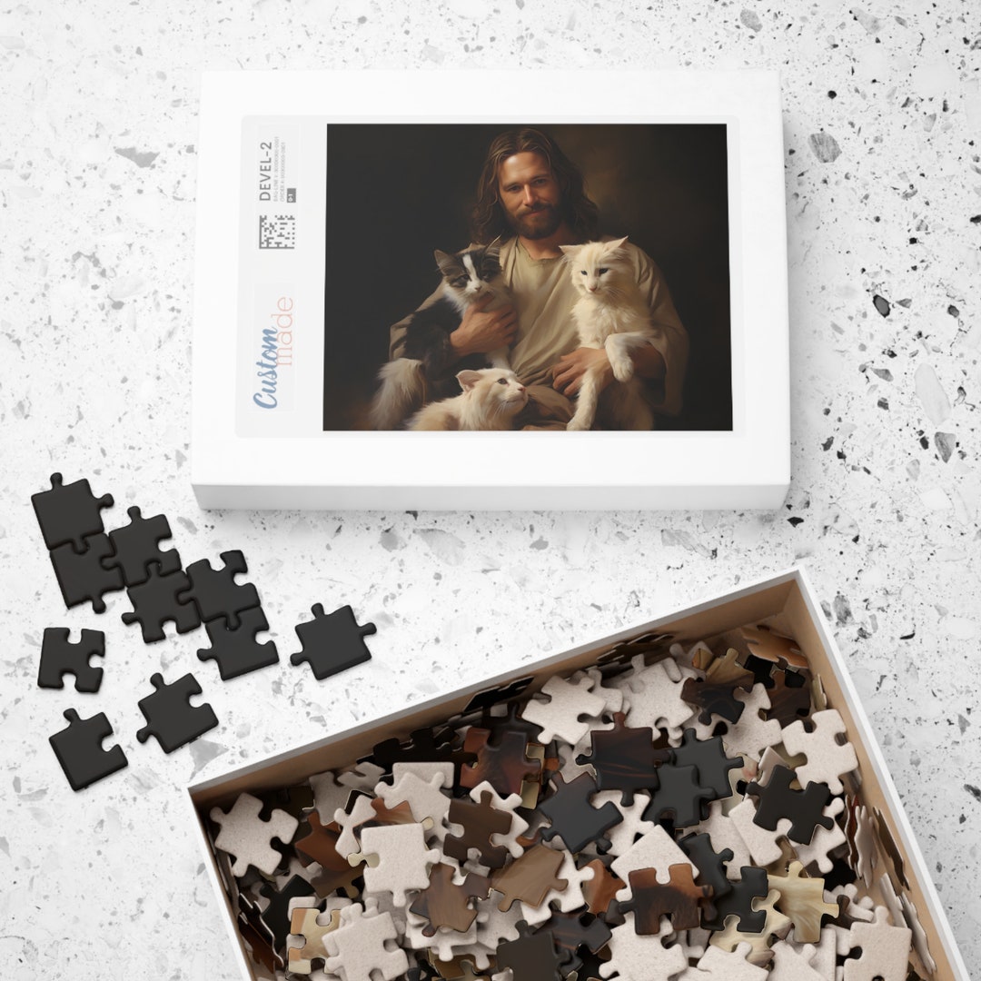 Christian Puzzle, Jesus Holding Cats, Cat Lovers Puzzle, Christian Cat ...