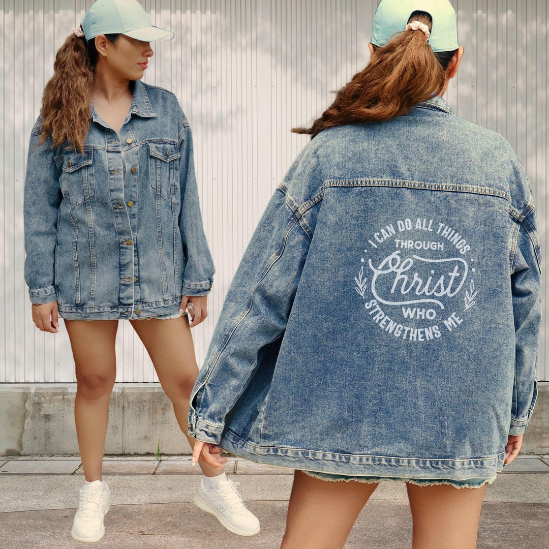 Bible Verse Jean Jacket, Christian Women's Oversized Denim Jacket ...