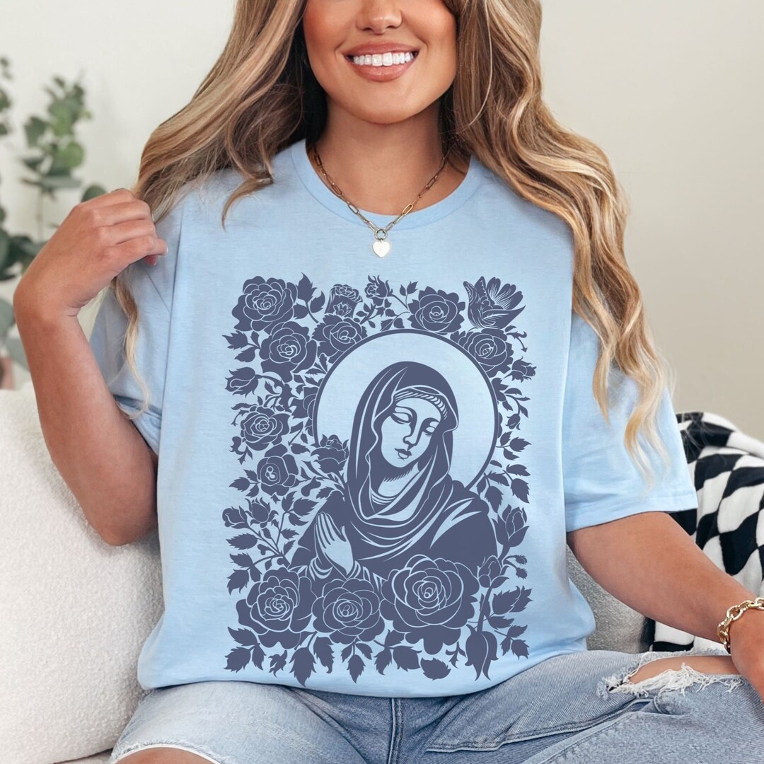 Virgin Mary T-shirt, Catholic Shirt, Blessed Mary Mother of God, Gift ...