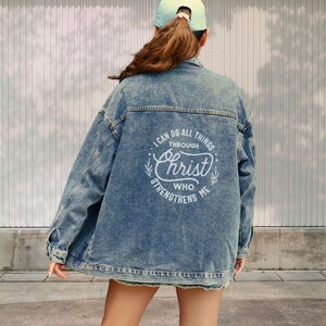 Bible Verse Jean Jacket, Christian Women's Oversized Denim Jacket ...