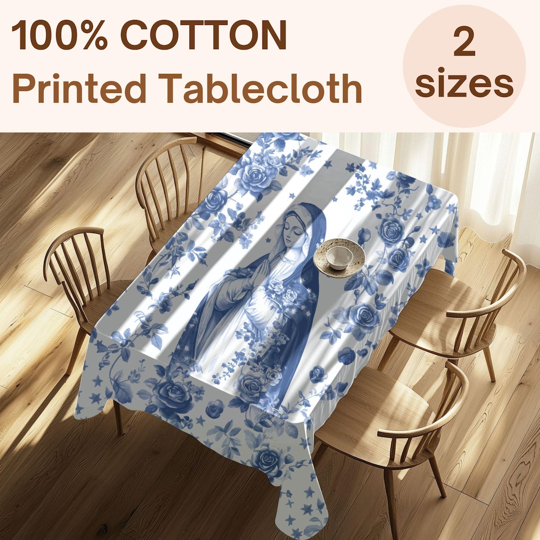 Catholic Homeware, Virgin Mary Tablecloth, Marian Table Decor 100% ...