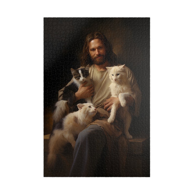 Christian Puzzle, Jesus Holding Cats, Cat Lovers Puzzle, Christian Cat ...