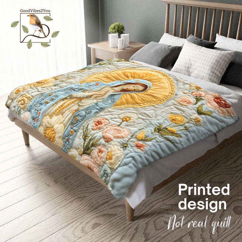 Virgin Mary Blanket, Faux-quilt Velveteen Fleece Throw, Catholic Gifts ...