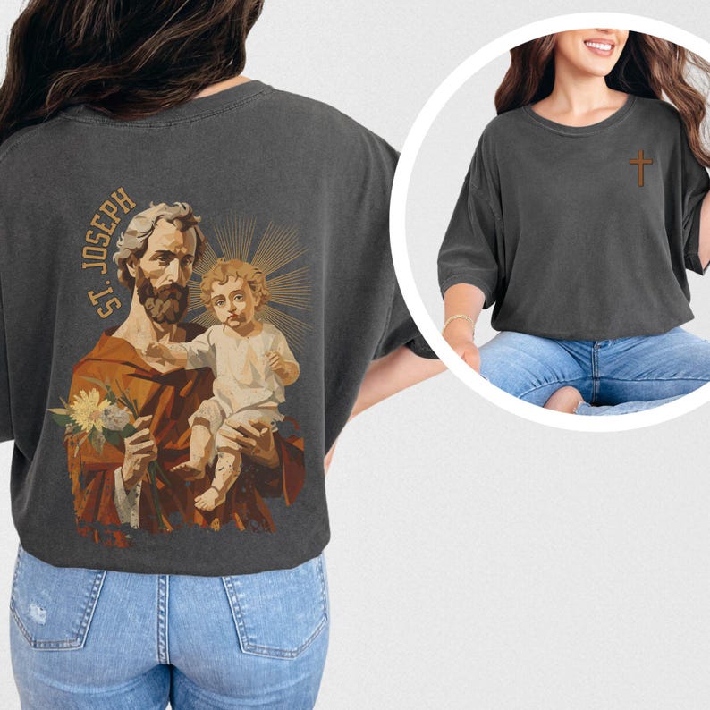 St Joseph T-shirt, Saint Joseph and Baby Jesus, Catholic Shirt, Gift ...