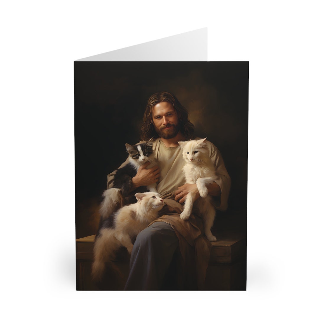 Christian Greeting Cards (5 Pack), Jesus Holding Cats, Cat Lovers Cars ...