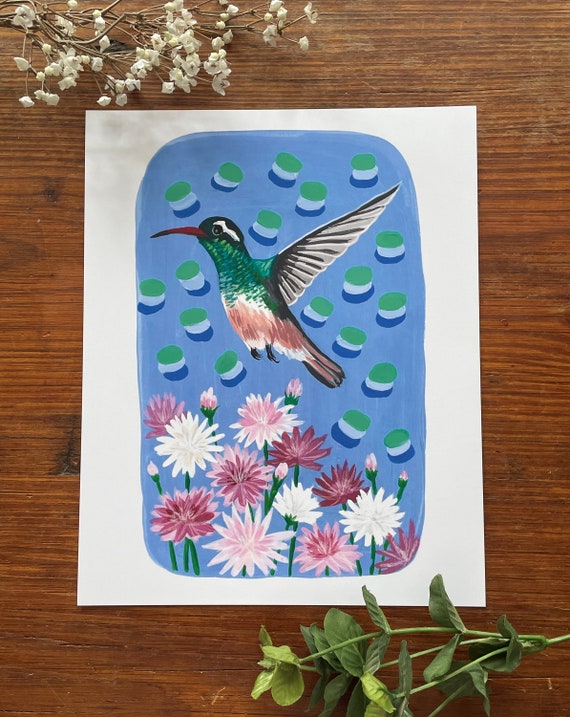 Xantus Hummingbirds and Xeranthemums Print | Etsy