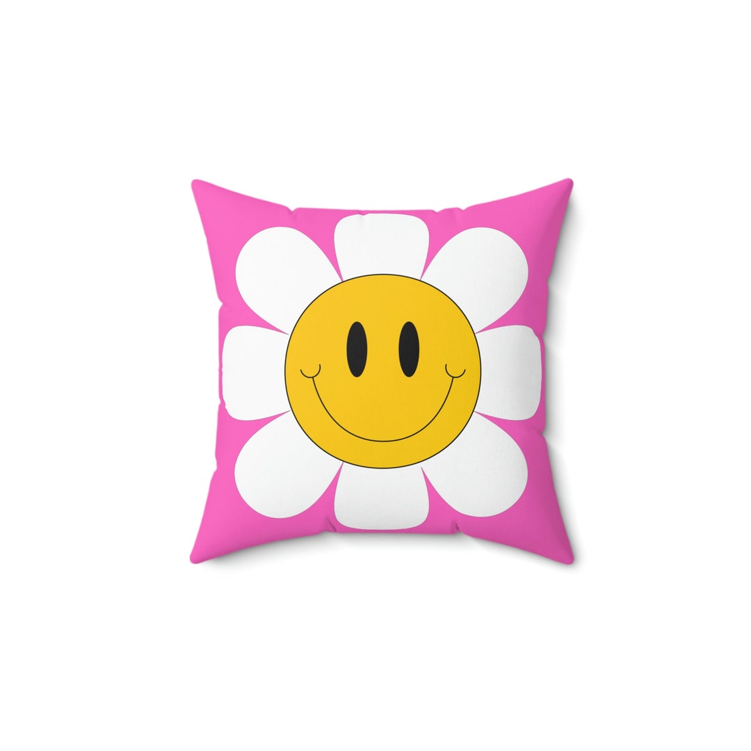 Preppy Smiley Face Daisy Smiling Face Preppy Decoration Pillow Spun ...