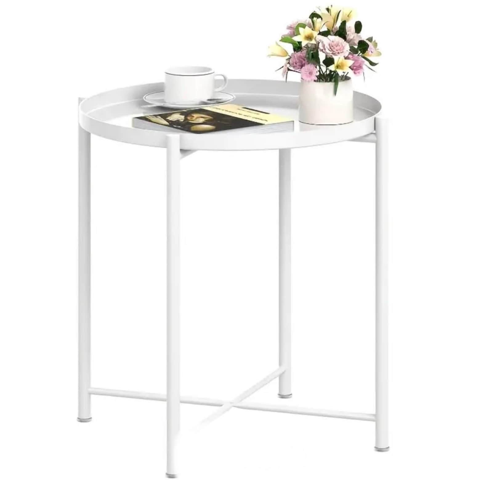 Small Metal Tray Round Side Table, Metal End Table With Removable Tray ...